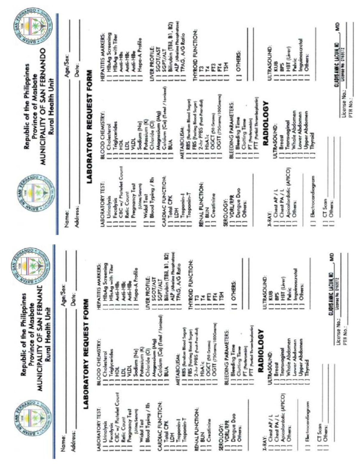 Laboratory Request Form - San Fernando, Masbate - Studocu