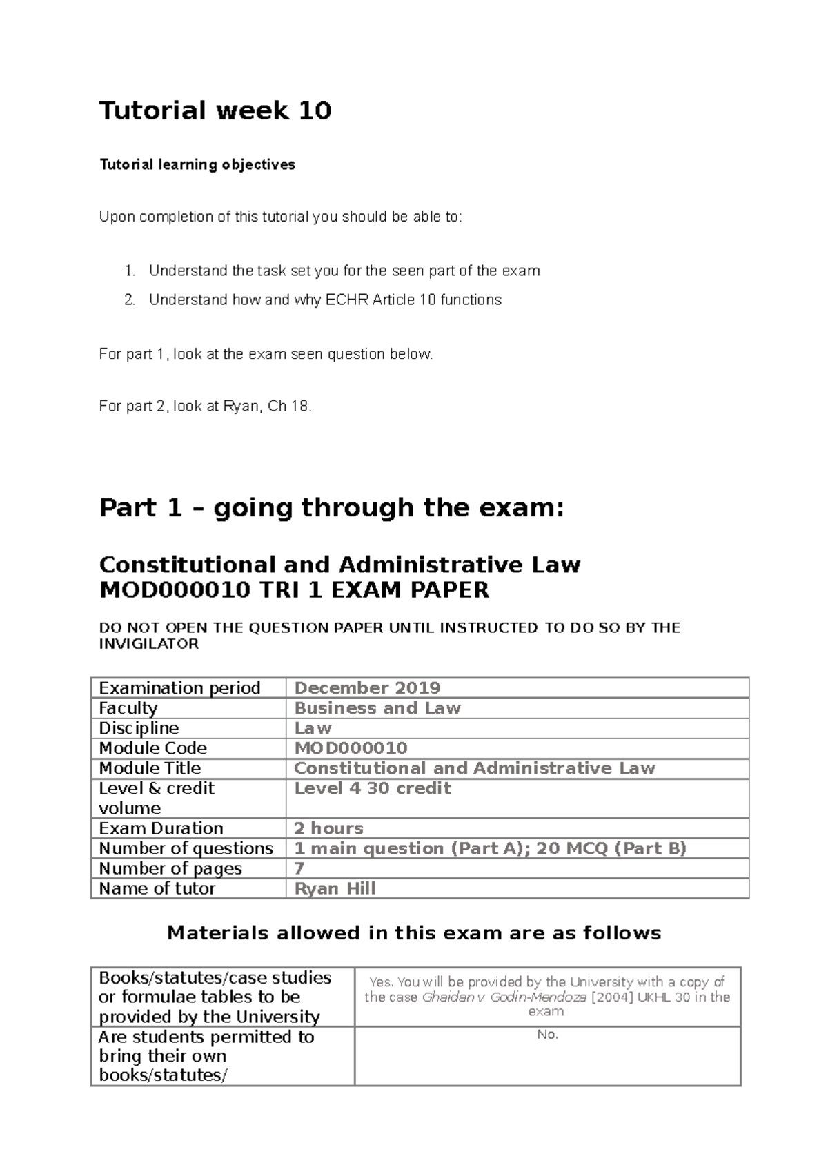 Tutorial 9 -administrative law - Tutorial week 10 Tutorial learning ...