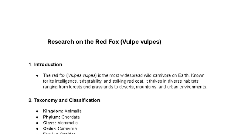 Research on the Red Fox (Vulpes vulpes): Ecology & Behavior Study - Studocu