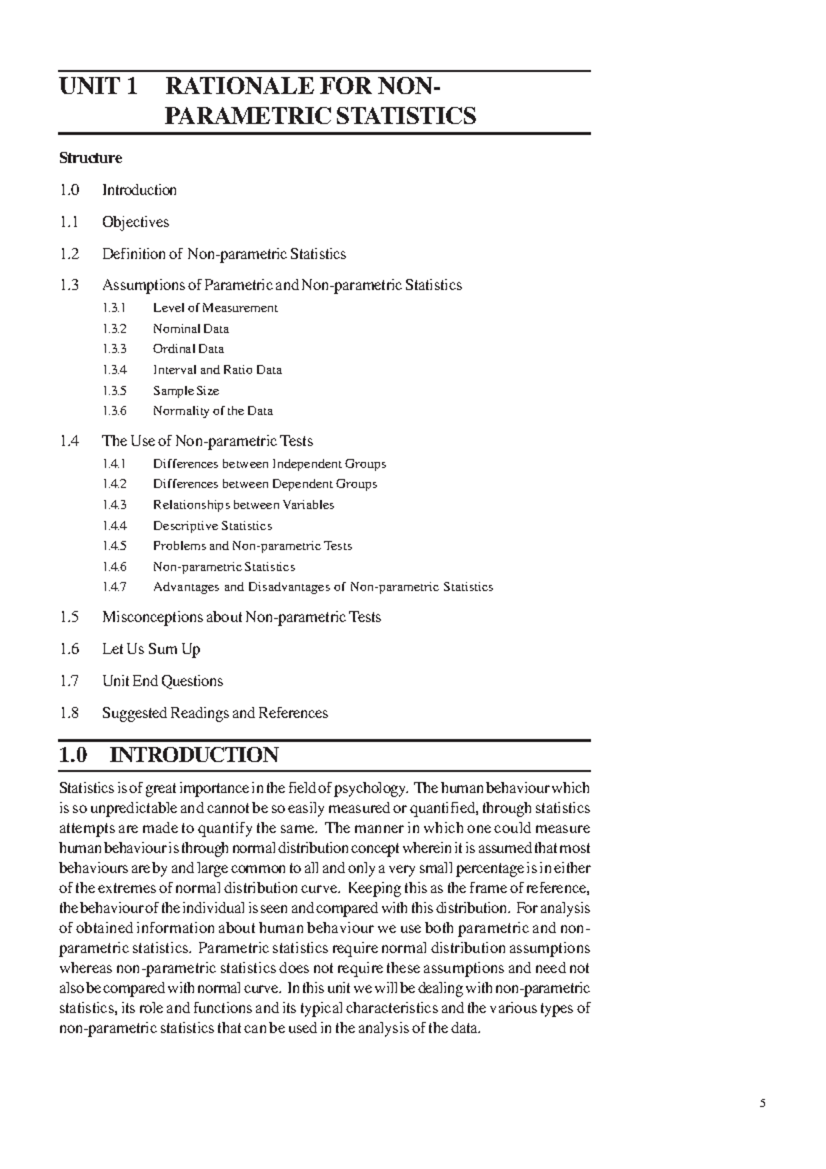 Unit 1 - Non-Parametric Methods in Statistics Overview - Studocu