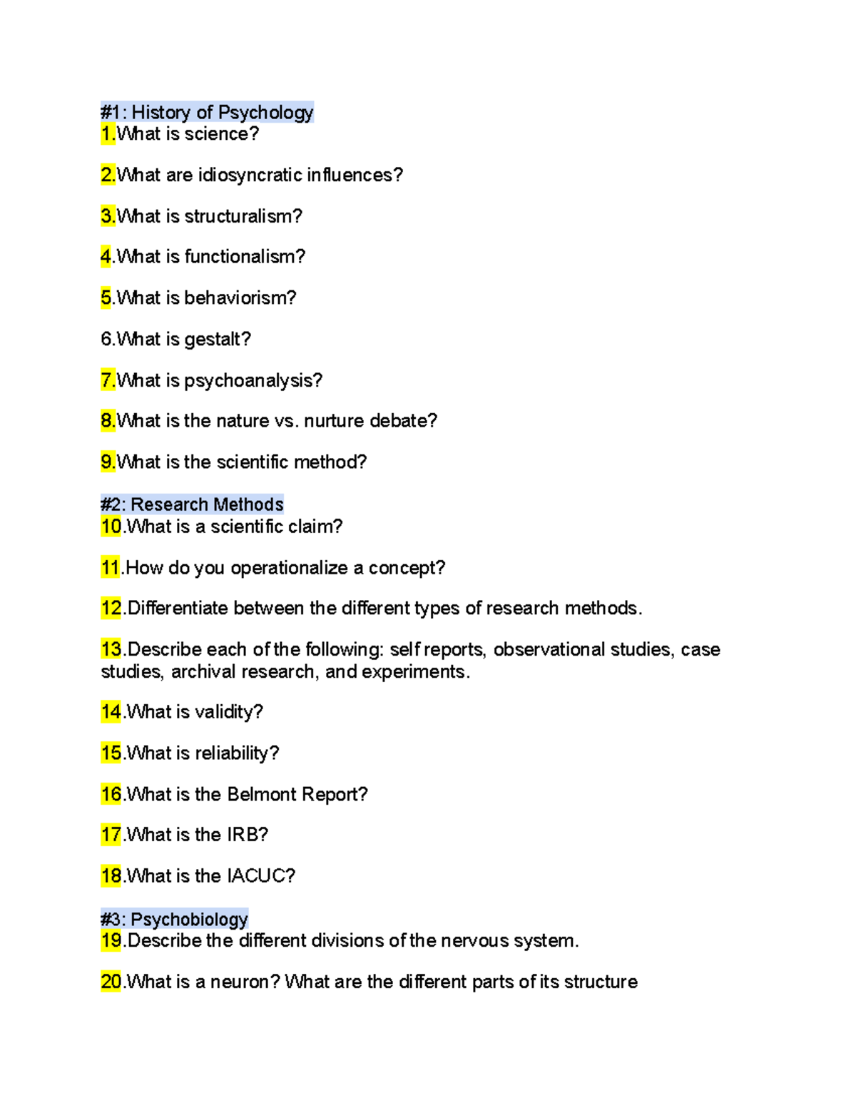 History of Psychology & Research Methods Overview (PSY 101) - Studocu