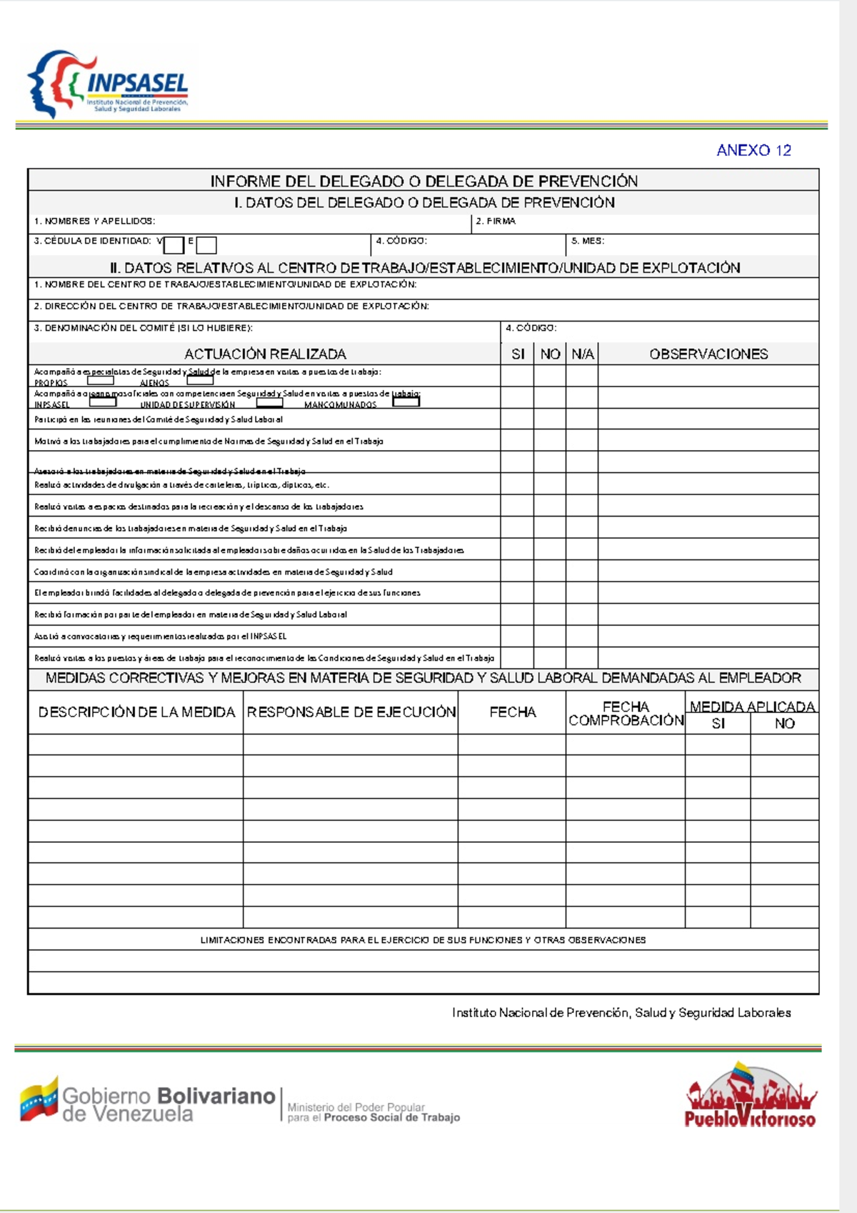 Anexo 12: Informe Delegados de Prevención - Formulario de Relleno - Studocu