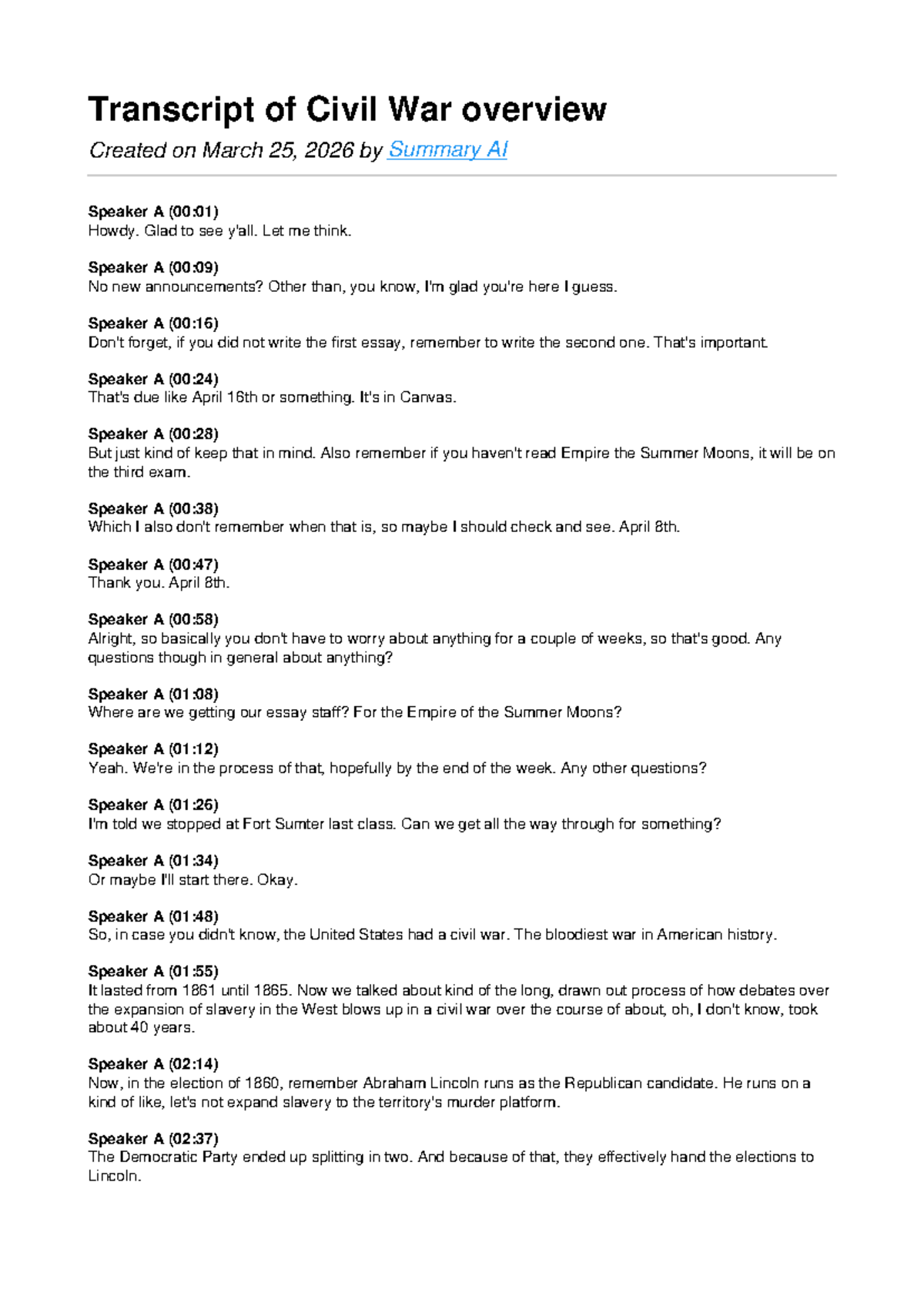 Civil War Overview: Key Events and Battles (HIST 101) - Studocu