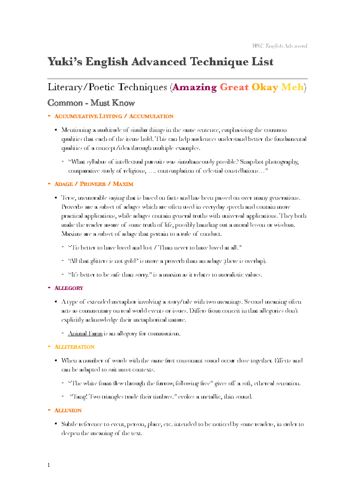 HSC English Advanced Techniques List: Essential Literary Devices ...