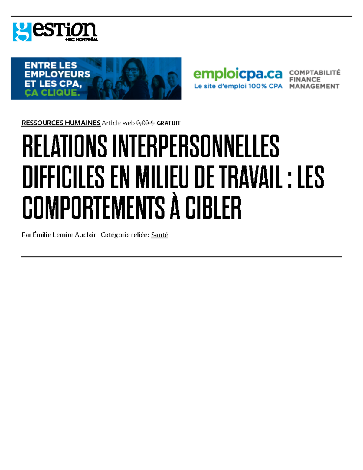 Relations interpersonnelles difficiles en milieu de travail : les ...