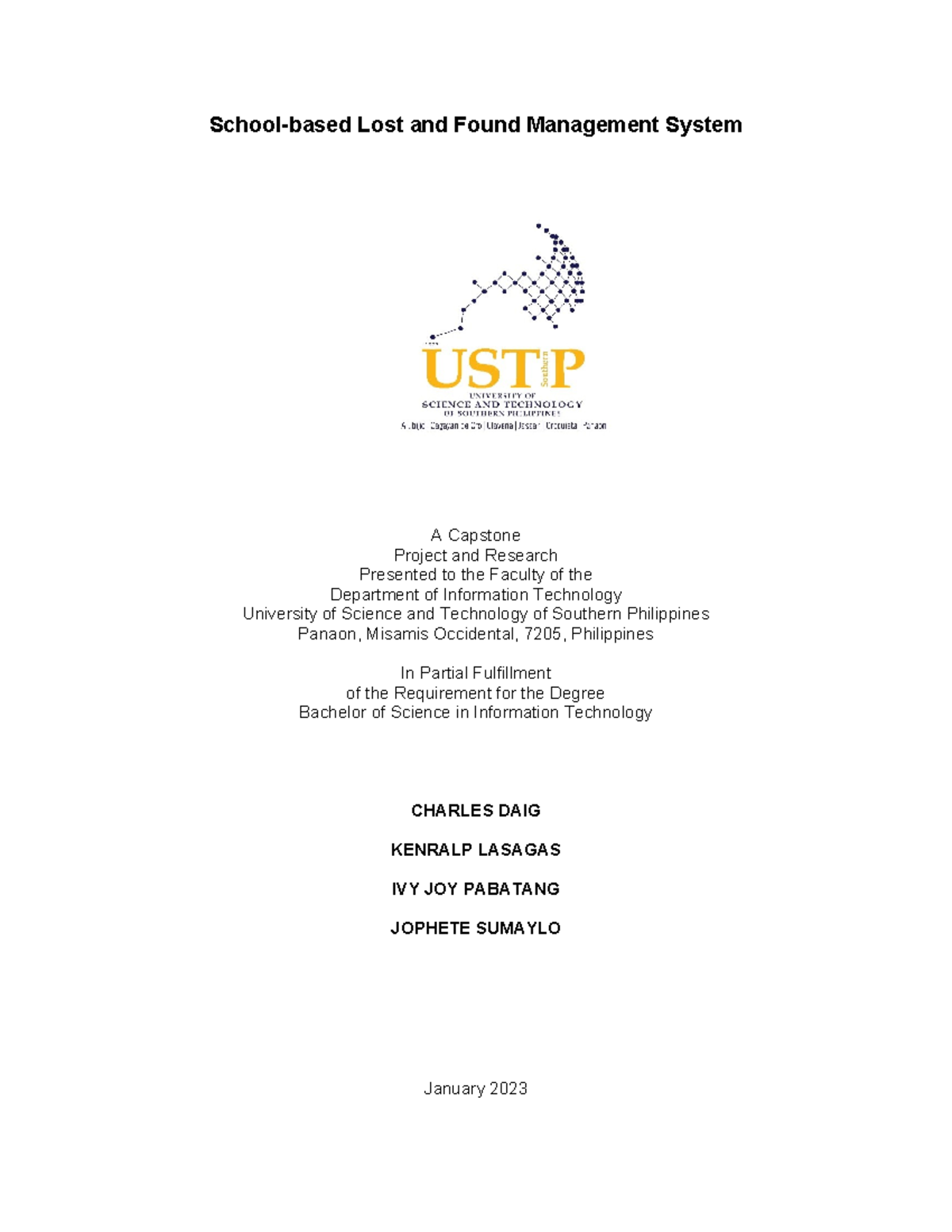 Inbound 7621152118865614491: Capstone Project on Lost and Found System - Studocu