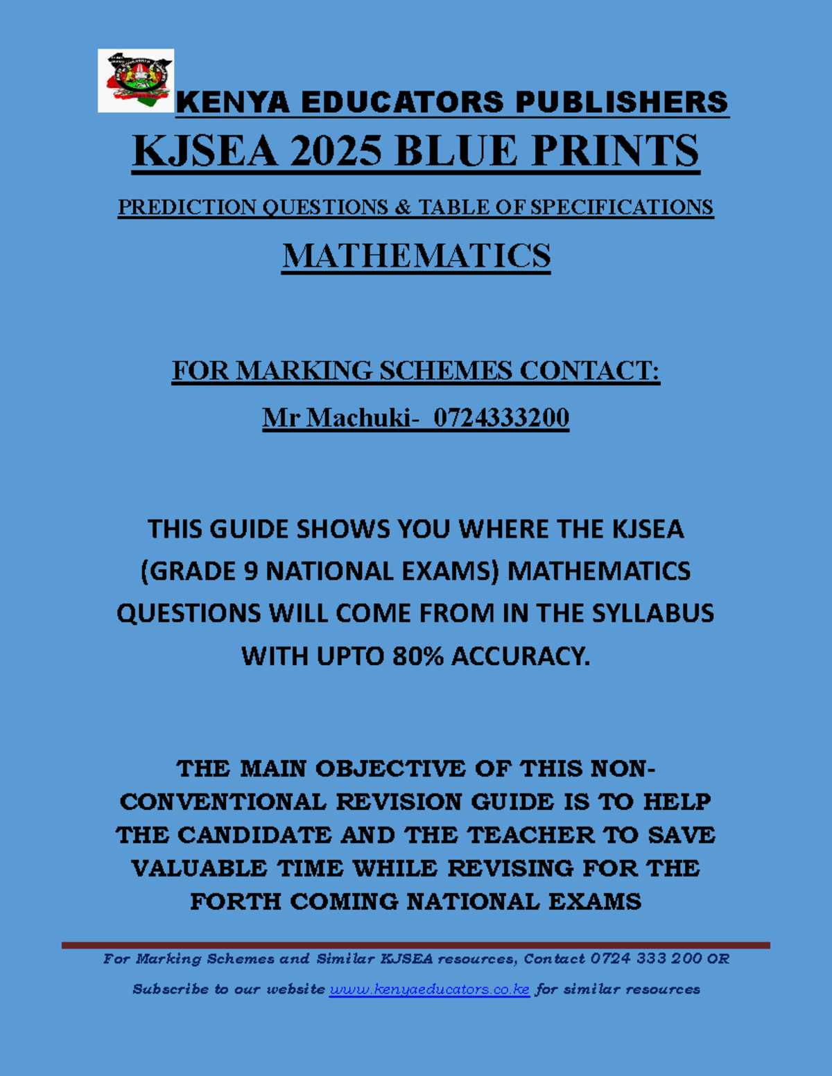 G9 KJSEA 2025 Mathematics Blue Print Prediction Questions - Studocu