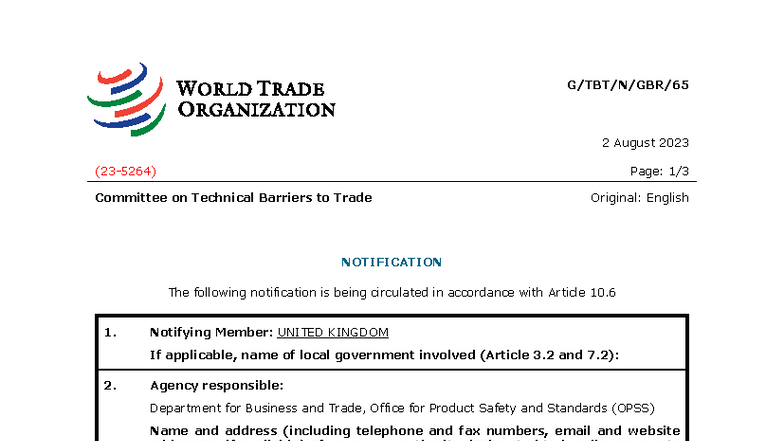 UK TBT Notification: Consultation on Fire Safety for Upholstered ...