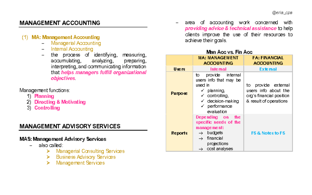 MANAGEMENT ACCOUNTING (1) MA: Key Concepts and Analysis - Studocu