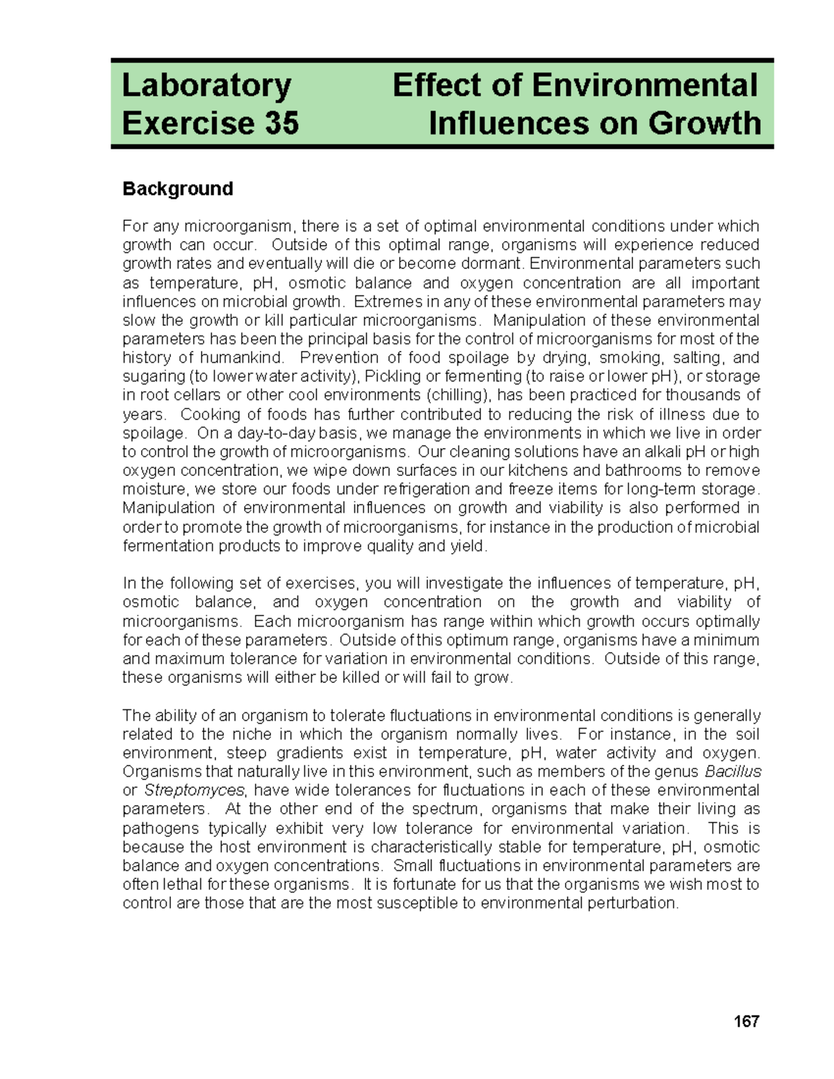 Lab 12 - Exercise 35: Environmental Influences on Microbial Growth ...