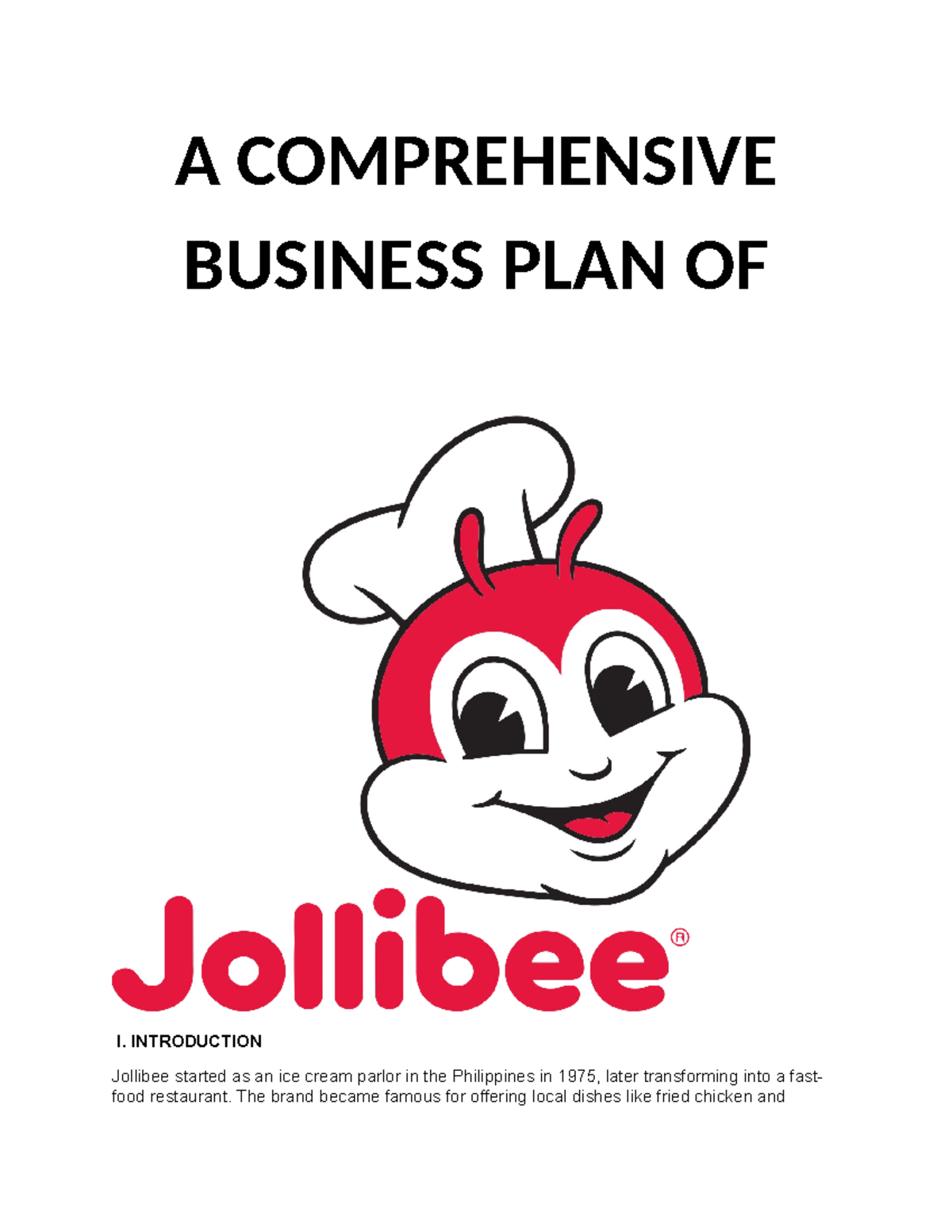 Comprehensive Business Plan for Jollibee Foods Corp: Overview ...