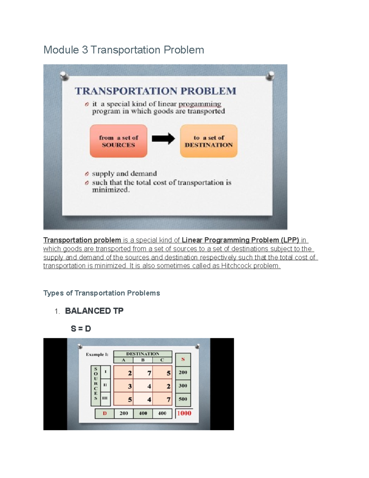 Module 3 Transportation Problem - Module 3 Transportation Problem ...