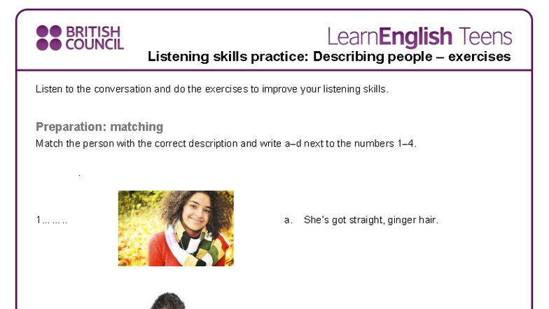 Listening Skills Practice: Describing People Exercises 4 - Studocu