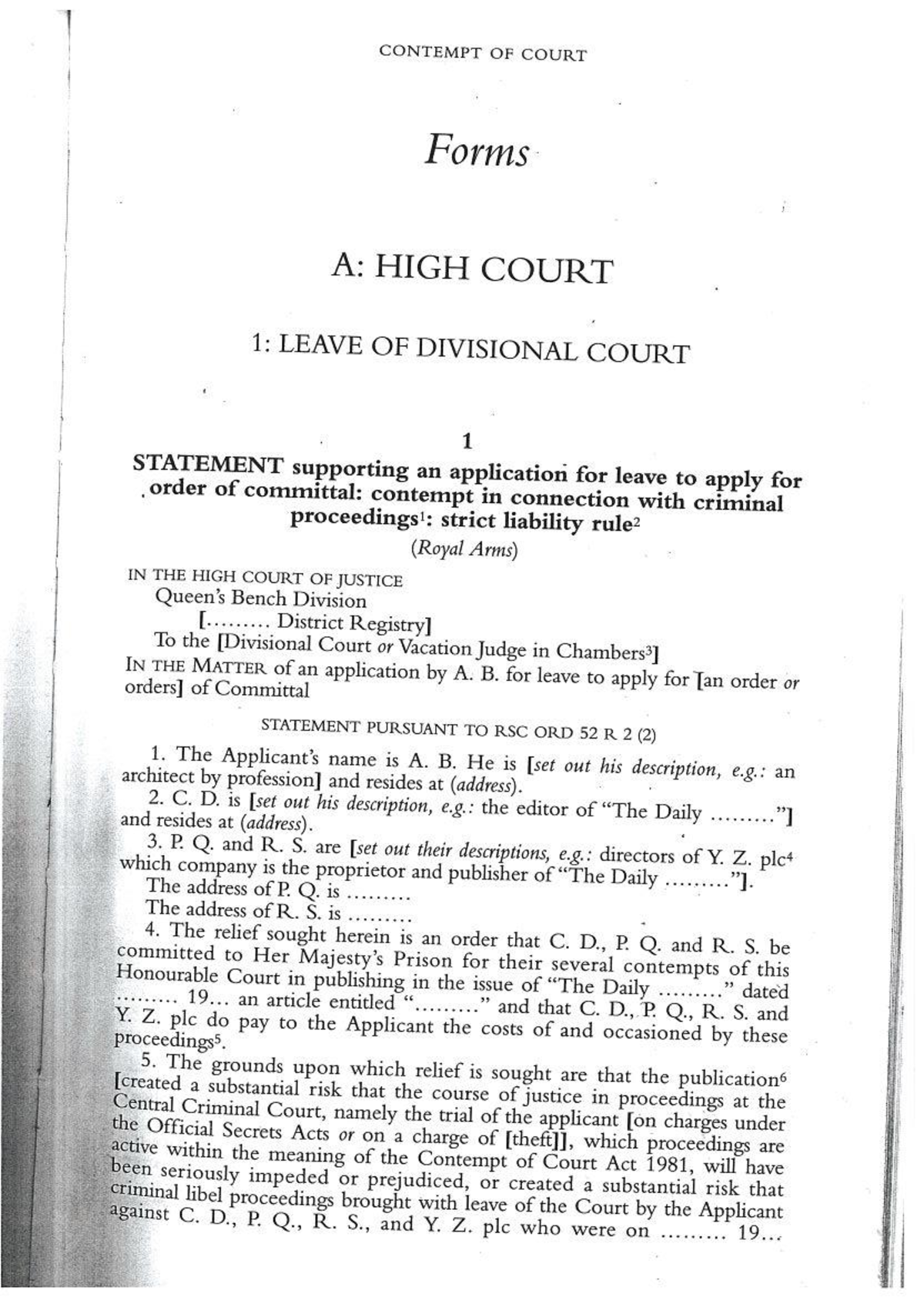 Contempt OF Court Forms - CONTEMPT OF COURT Forms A: HIGH COURT 1 ...