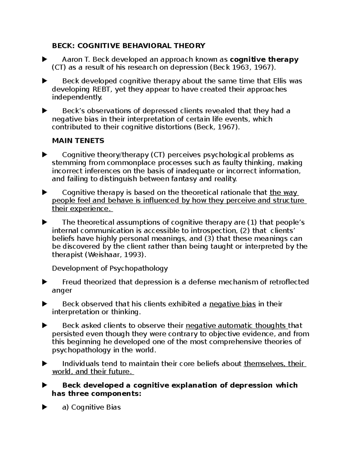 Cognitive Behavioral Theory: Key Concepts and Main Tenets - Studocu