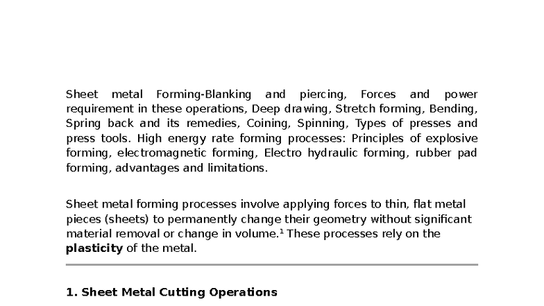 UNIT-4 MP: Sheet Metal Forming Processes and High Energy Rate ...