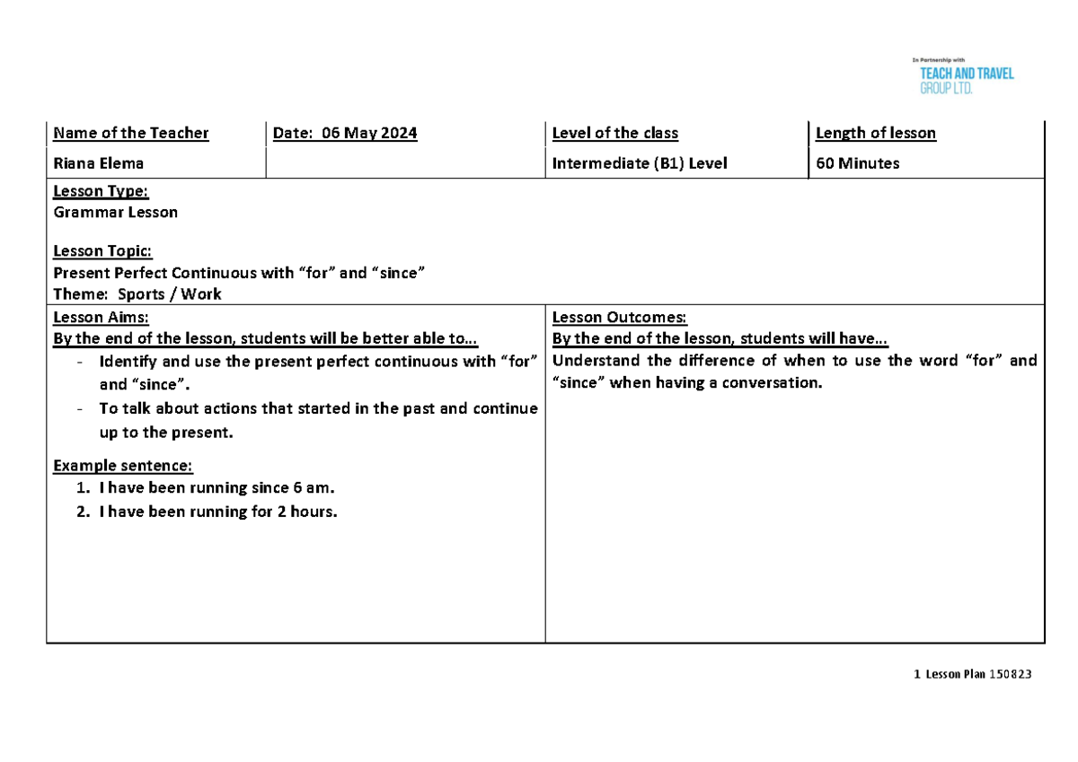 TEFL Certificate Course - Unit 8 Assignment: Present Perfect Continuous ...