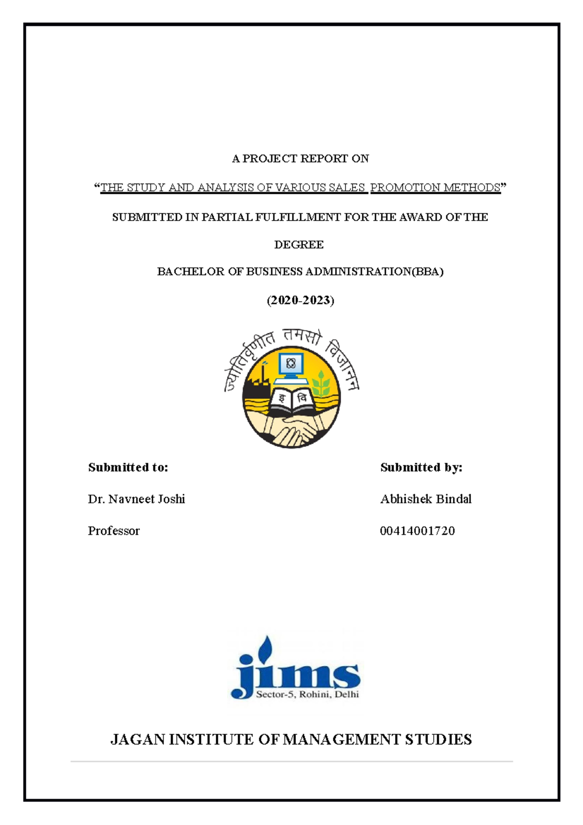 BBA Project Report: Study & Analysis of Sales Promotion Methods - Studocu