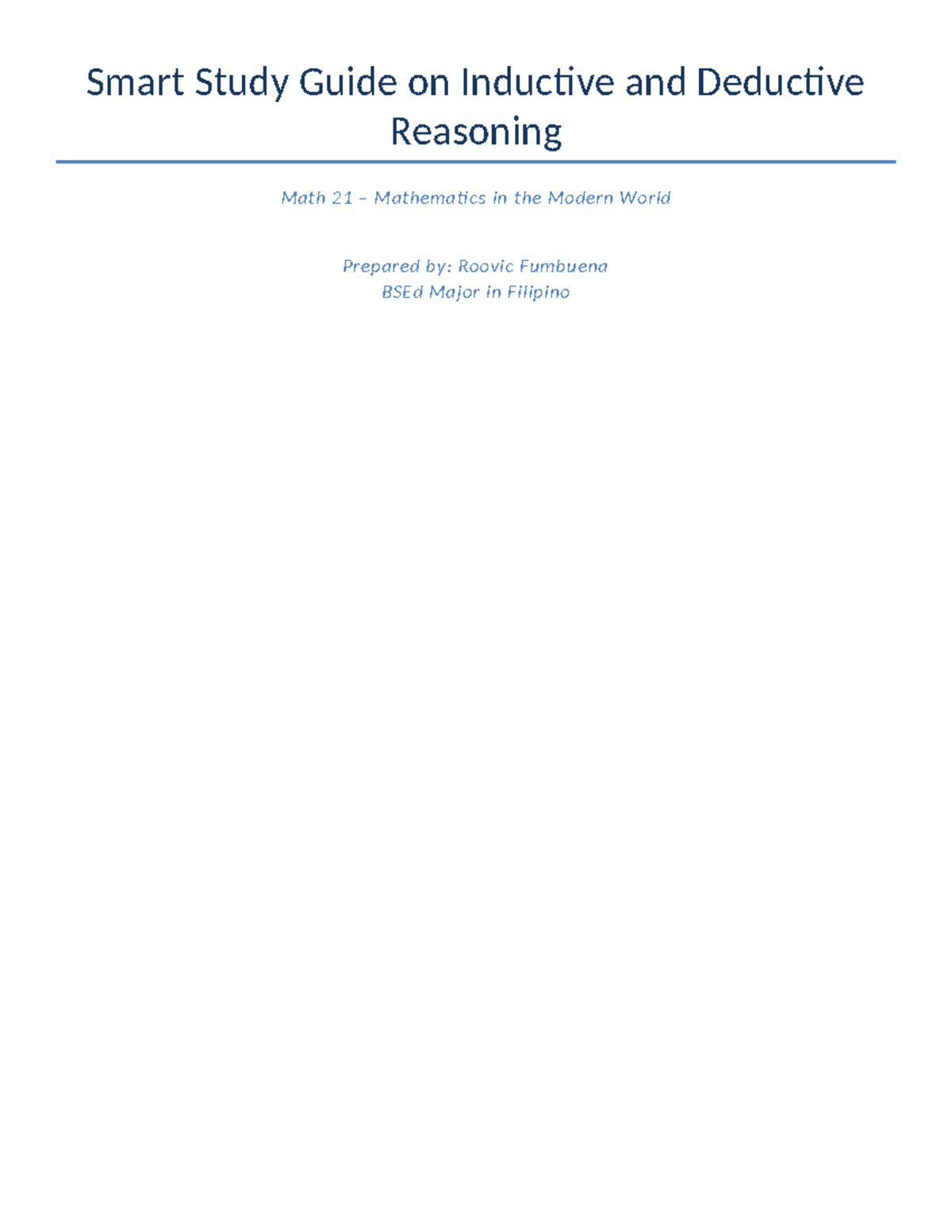 Math 21 Study Guide: Inductive & Deductive Reasoning Essentials - Studocu