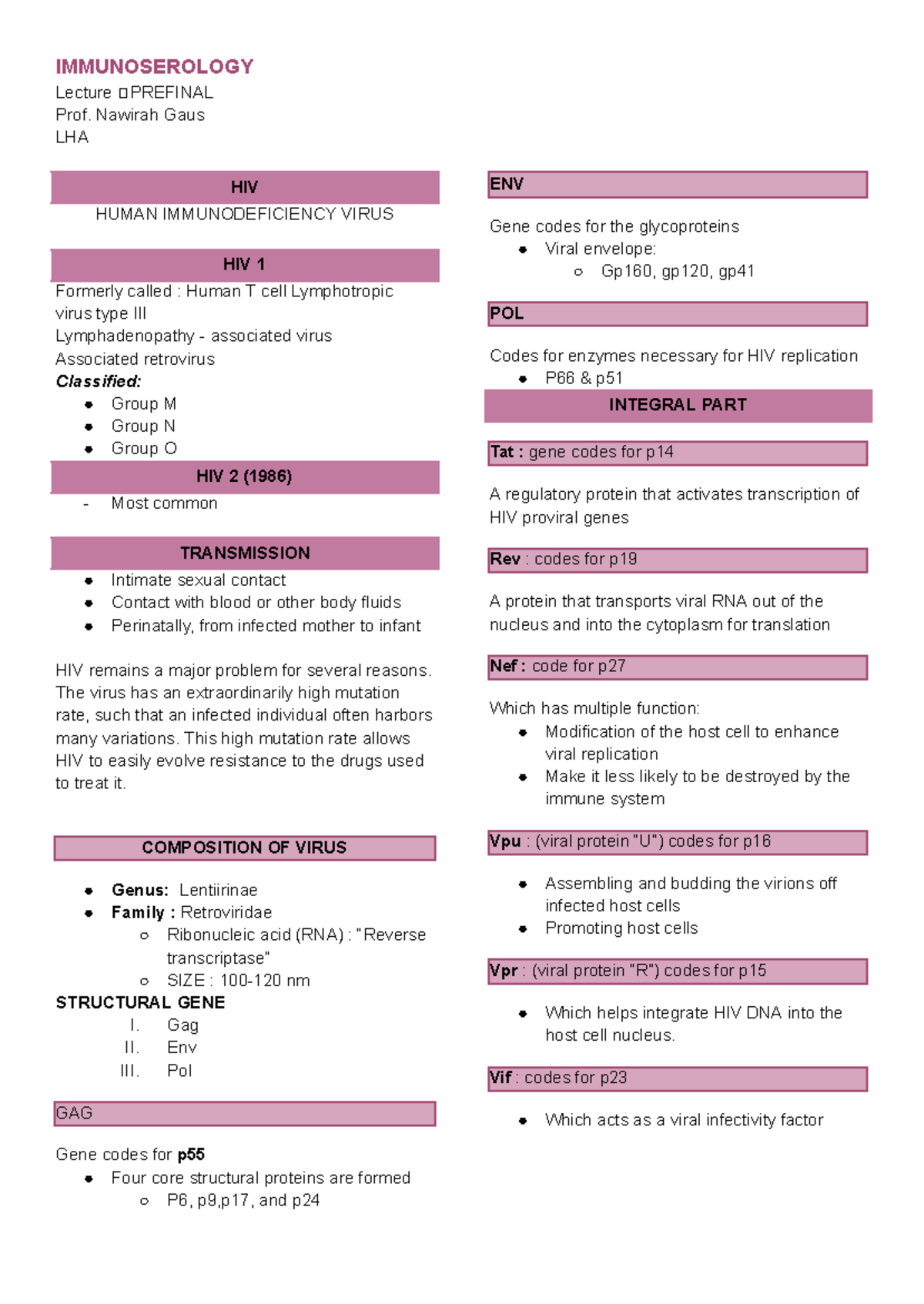 IMMUNOSEROLOGY LHA PREFINAL: HIV Overview and Key Concepts - Studocu