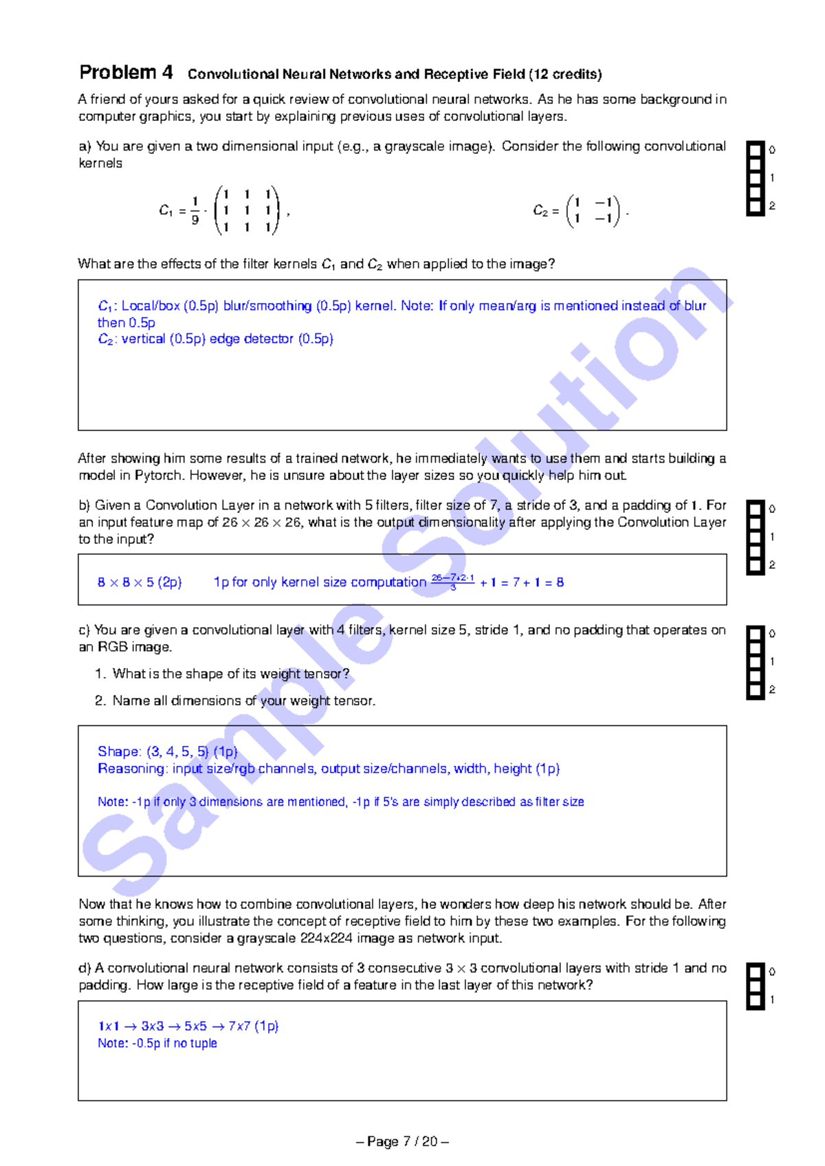 CNN Questions - Sample Solution Problem 4 Convolutional Neural Networks ...