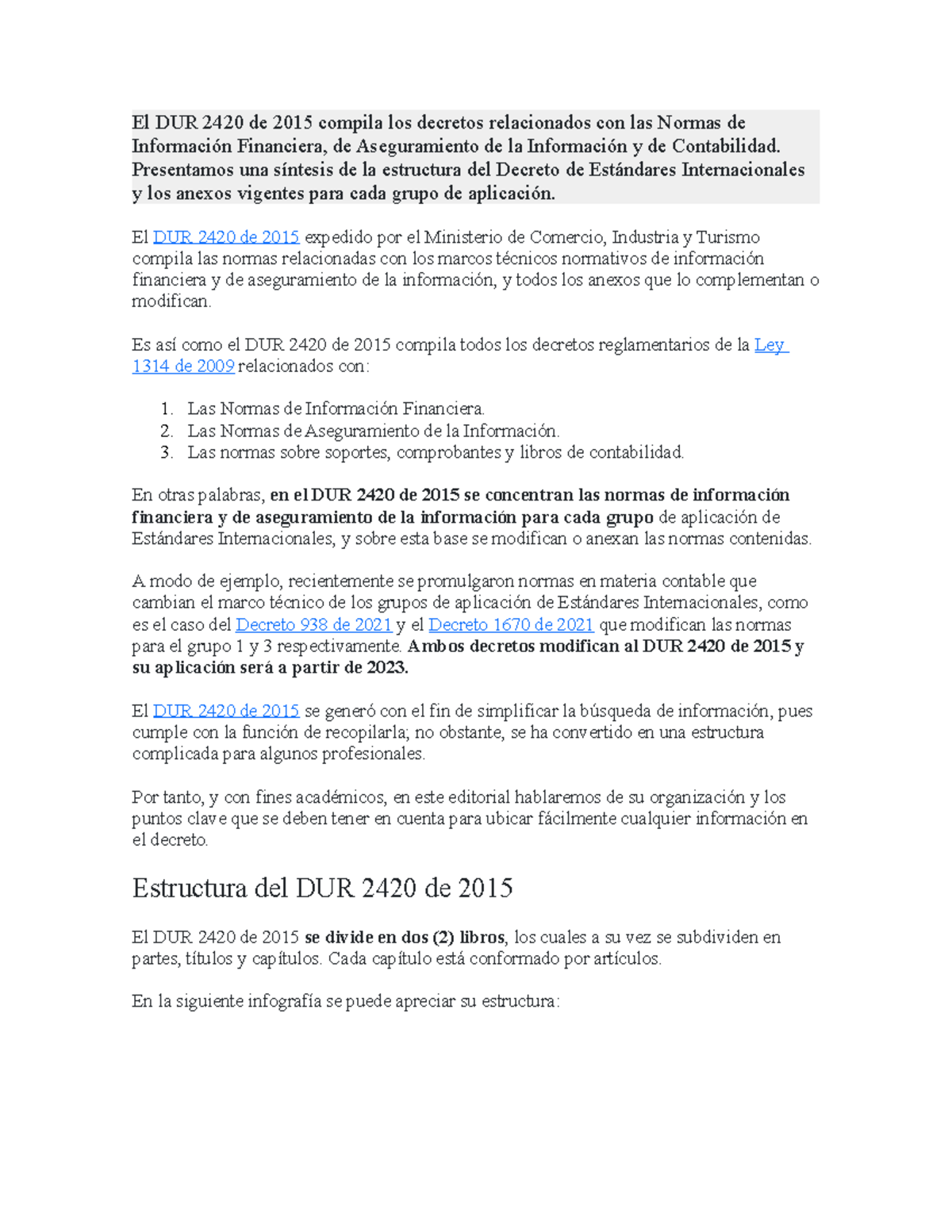 Mapa Conceptual del DUR 2420 de 2015: Normas y Estructura - Studocu