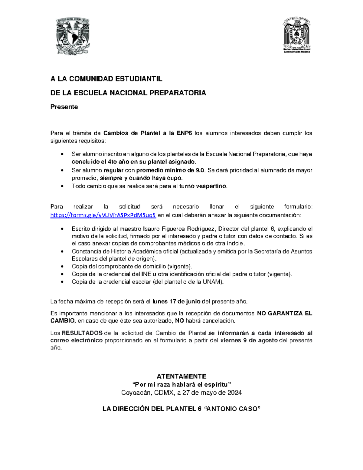 Cambio de Plantel ENP6 - Requisitos y Proceso 2025 - Studocu