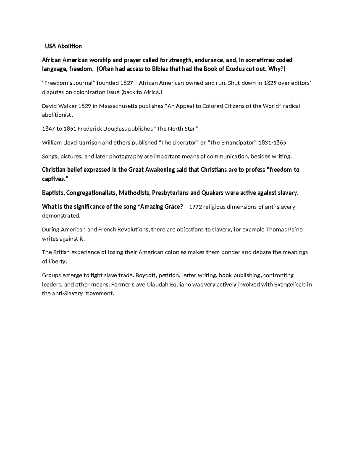 Abolition Movements and Feminist Beginnings in History (HIST 101) - USA ...