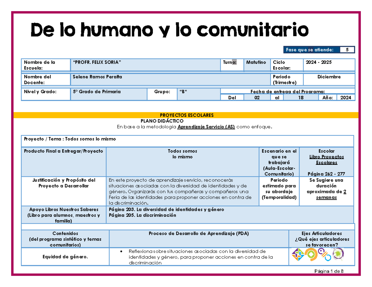 Proyectos Escolares: De lo Humano y lo Comunitario 5to B - Selene Ramos - Studocu