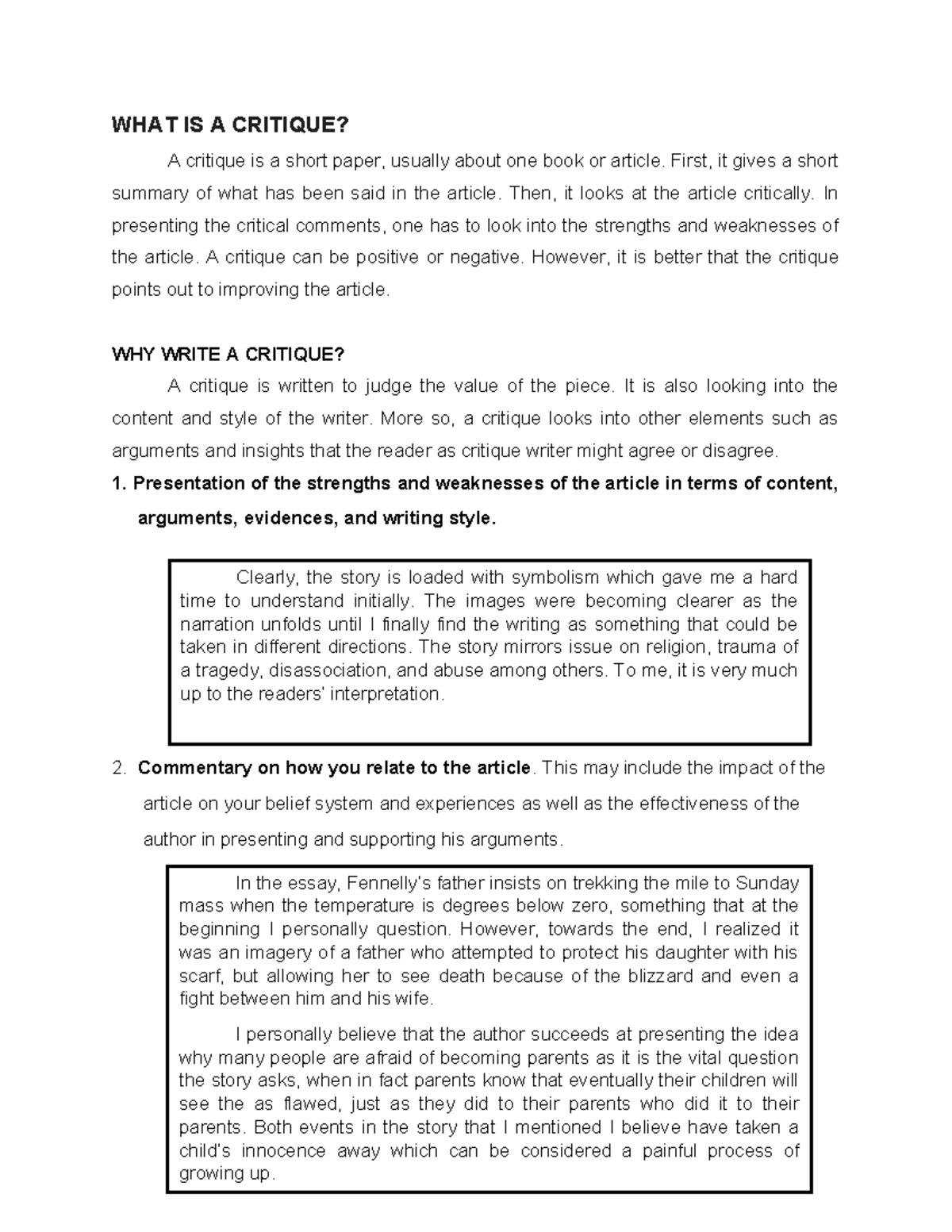 Handouts: Understanding the Art of Critique - Studocu