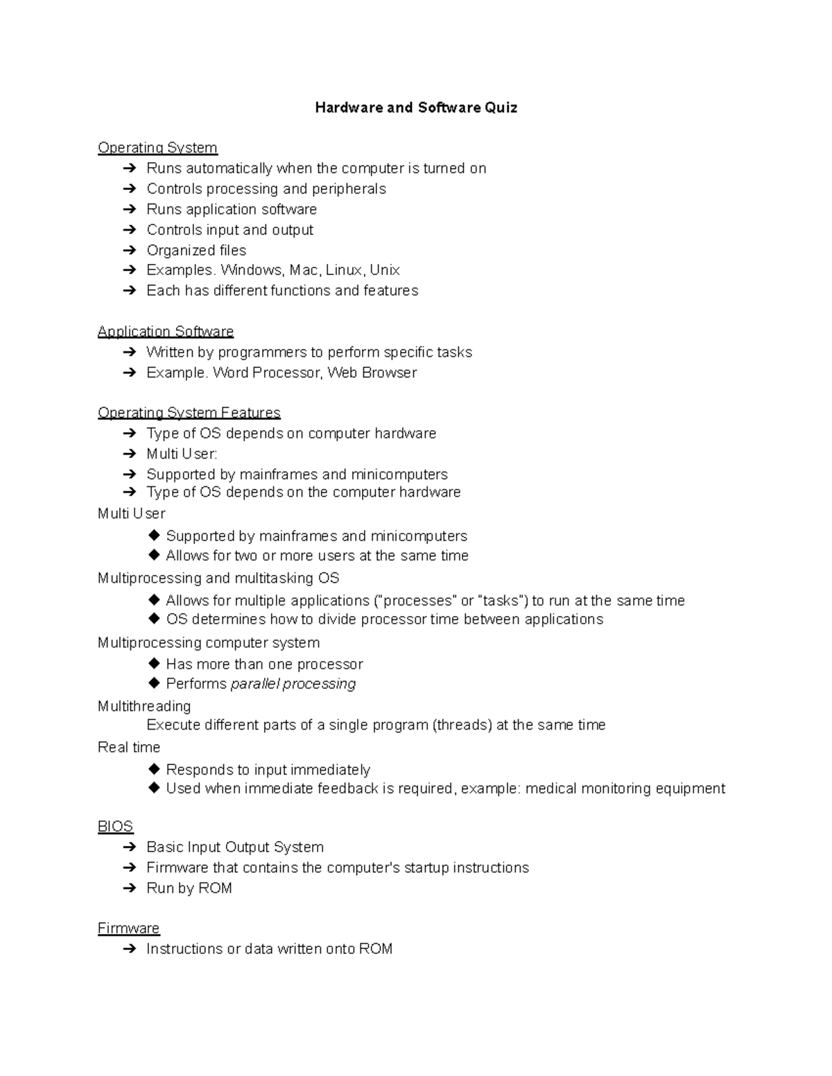 Grade 11 Computer Studies Hardware and Software Quiz Review - Hardware ...