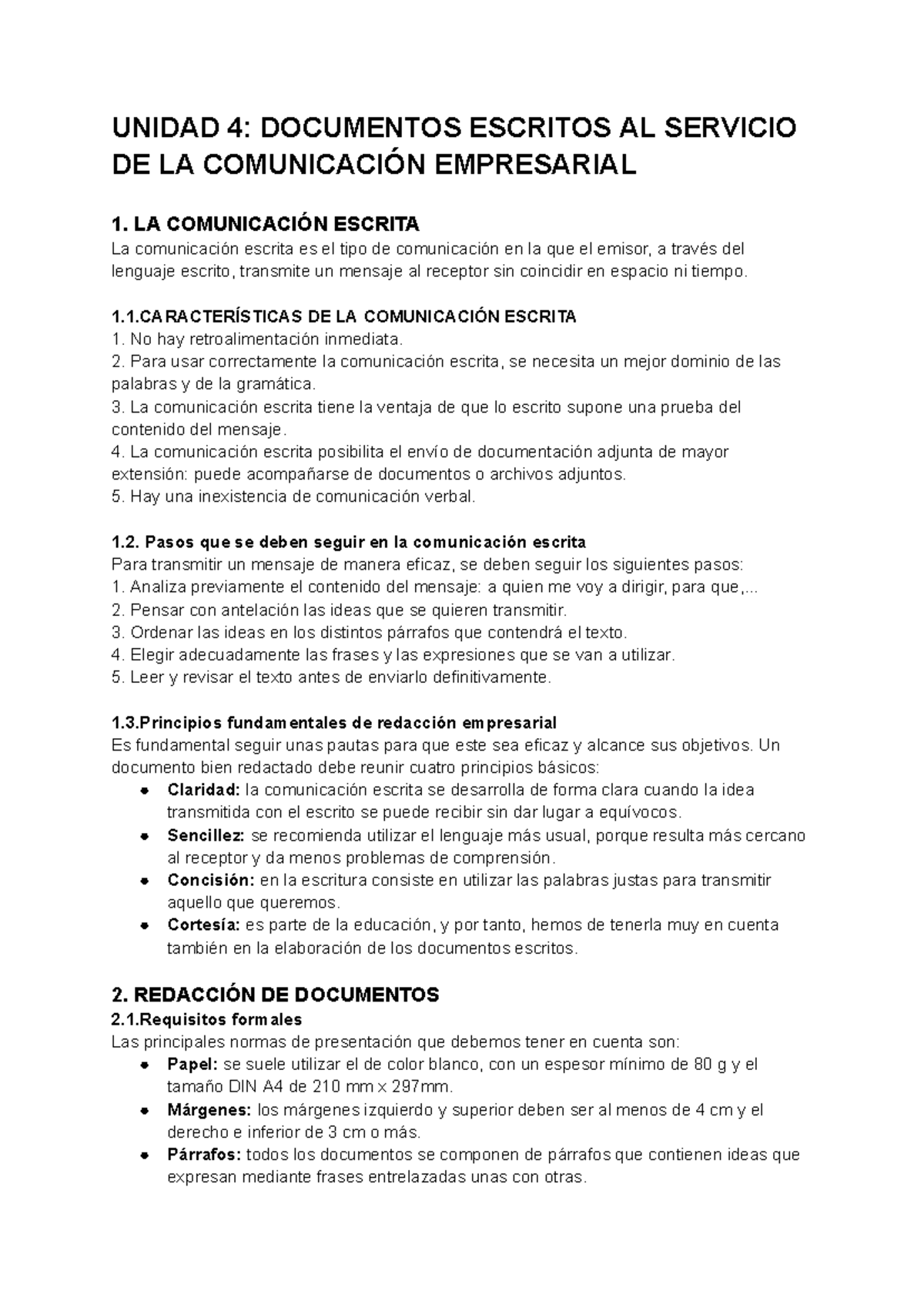 Unidad 4: Documentos Escritos para la Comunicación Empresarial - Studocu