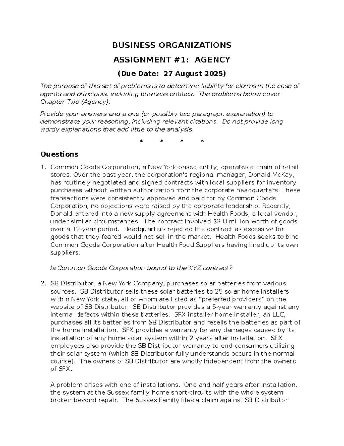 Business Agency Assignment #1: Liability Issues in Agency Law - Studocu