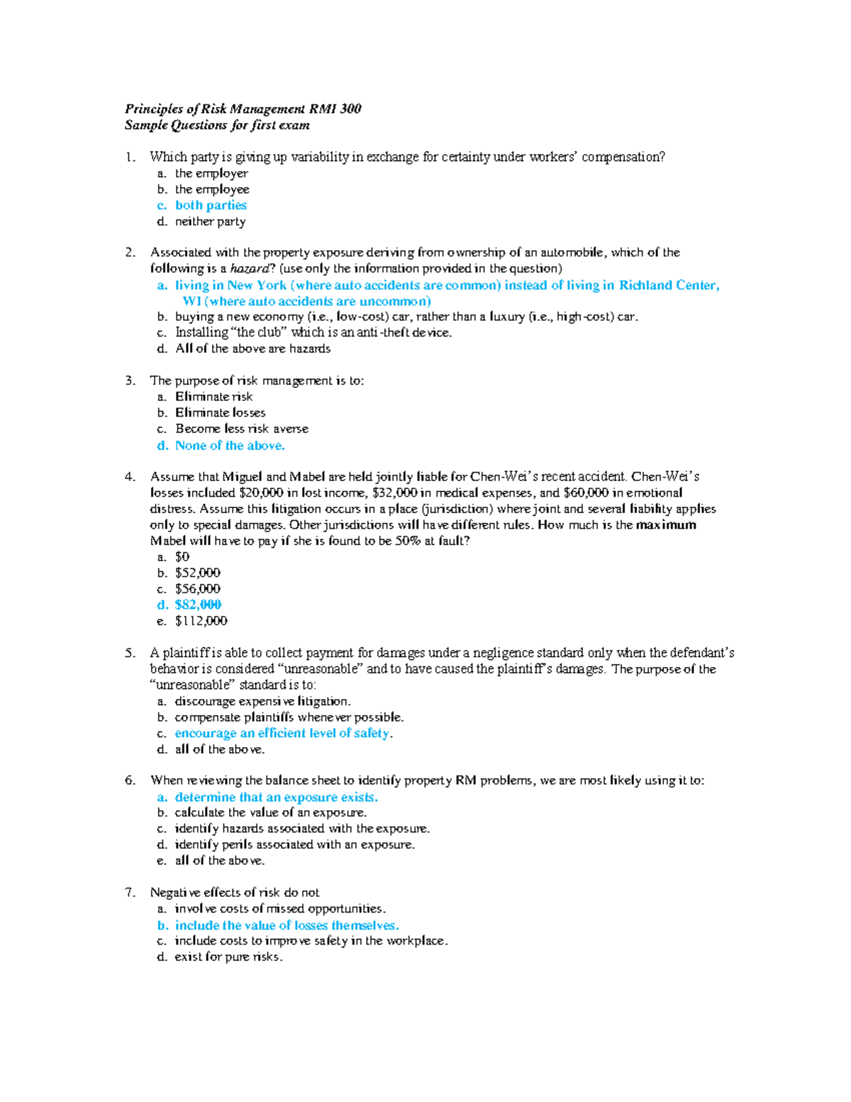 RMI 300 Sample Exam Questions & Answers for Unit 1 (2023) - Studocu