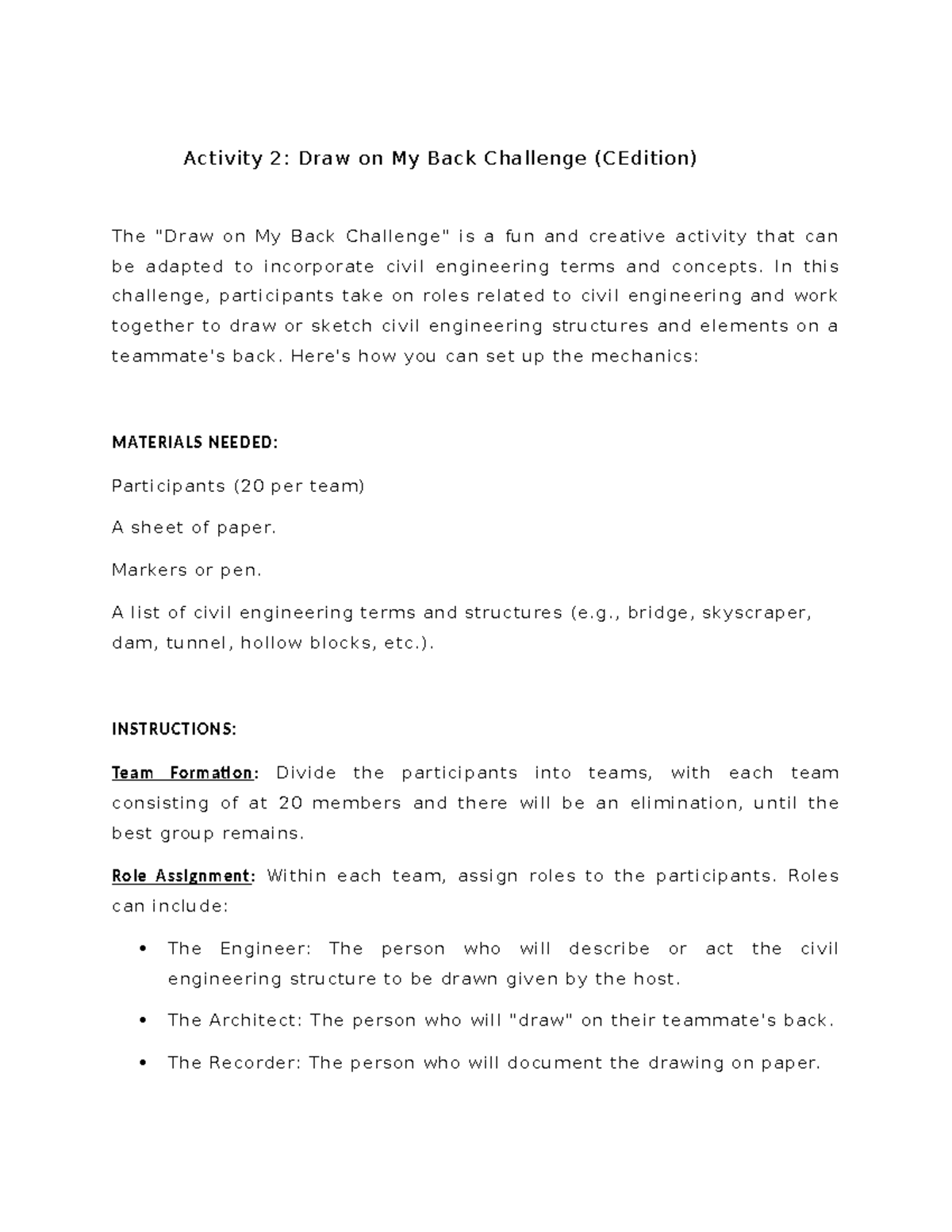 Game02 - Activity 2: Draw on My Back Challenge (CEdition) The "Draw on My Back Challenge" - Studocu