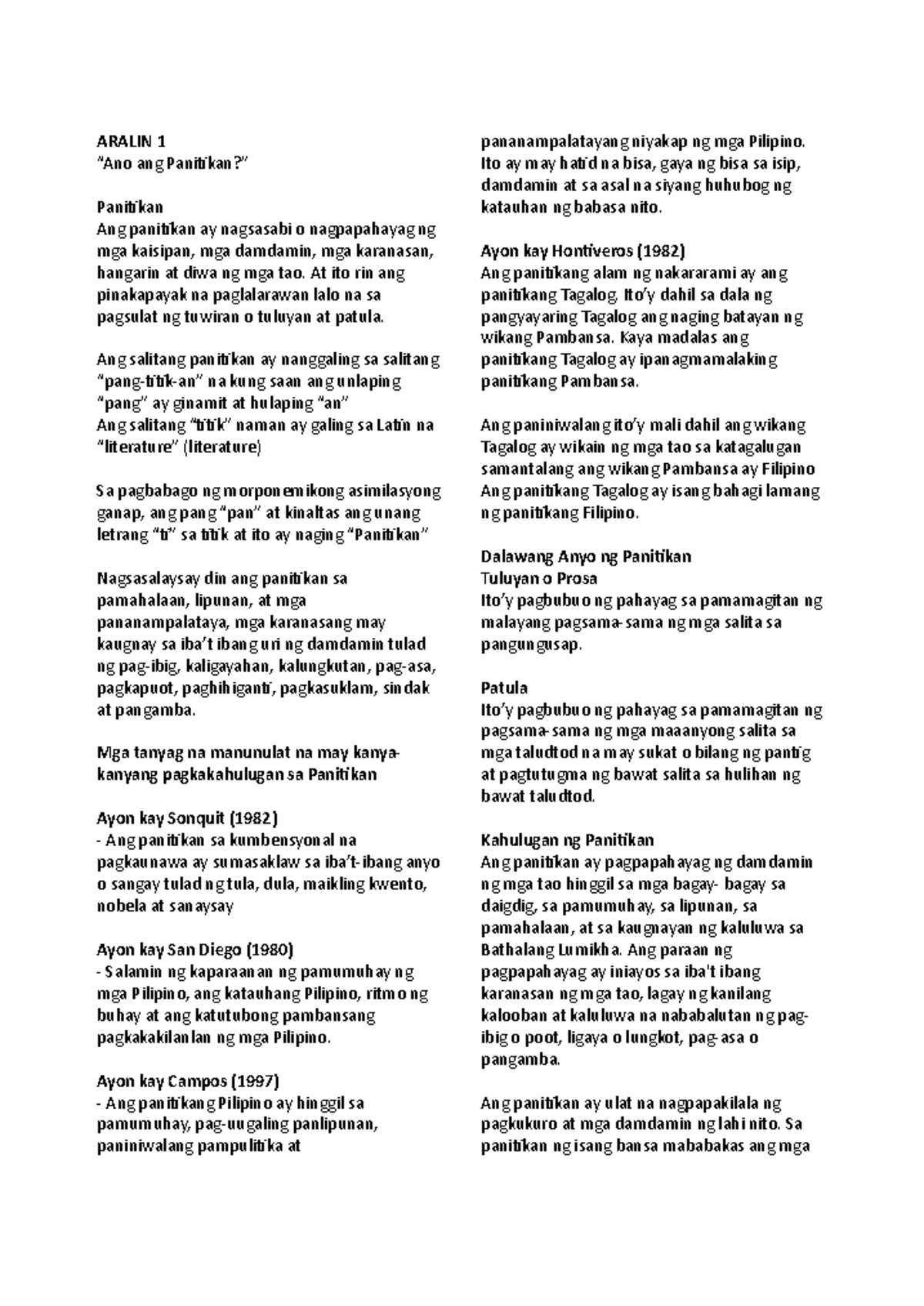 Pagsusuri sa Panitikan sa Filipino 12: Aralin at Kahalagahan - Studocu