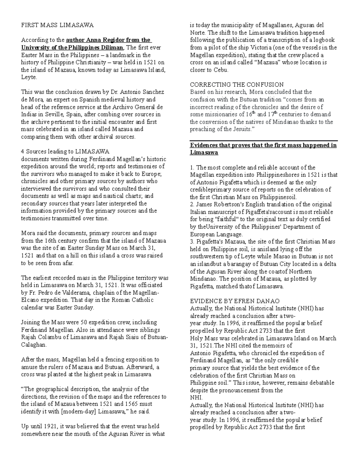 First MASS in Limasawa: Historical Accounts and Sources of 1521 - Studocu