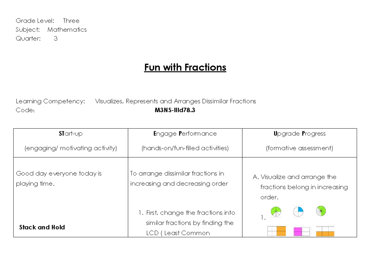 Fun-with-Fractions - Grade Level: Three Subject: Mathematics Quarter: 3 ...