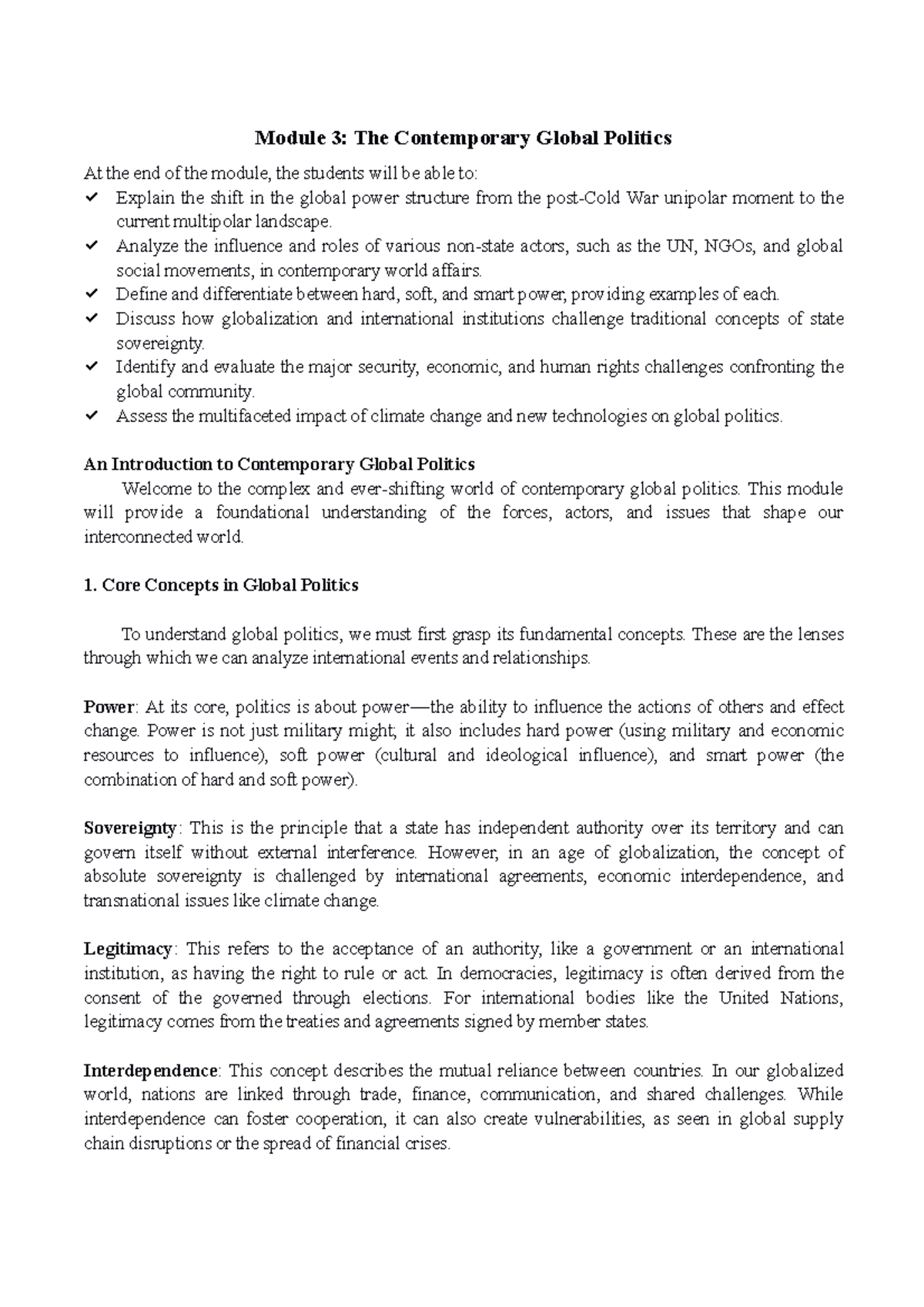 Module 3: Understanding Contemporary Global Politics Dynamics - Studocu