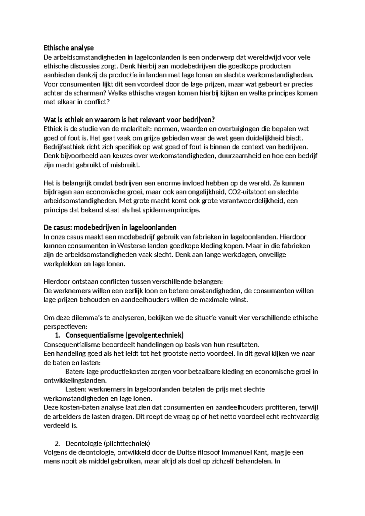 Ethische Analyse van Arbeidsomstandigheden in Lageloonlanden - Studeersnel