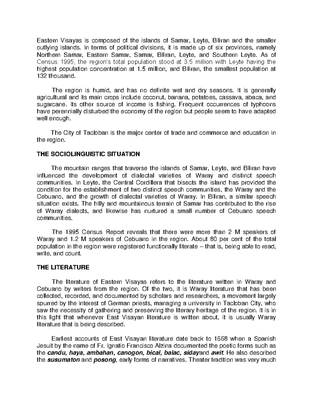 Waray Waray Literature and History Overview (ENG 301) - Studocu