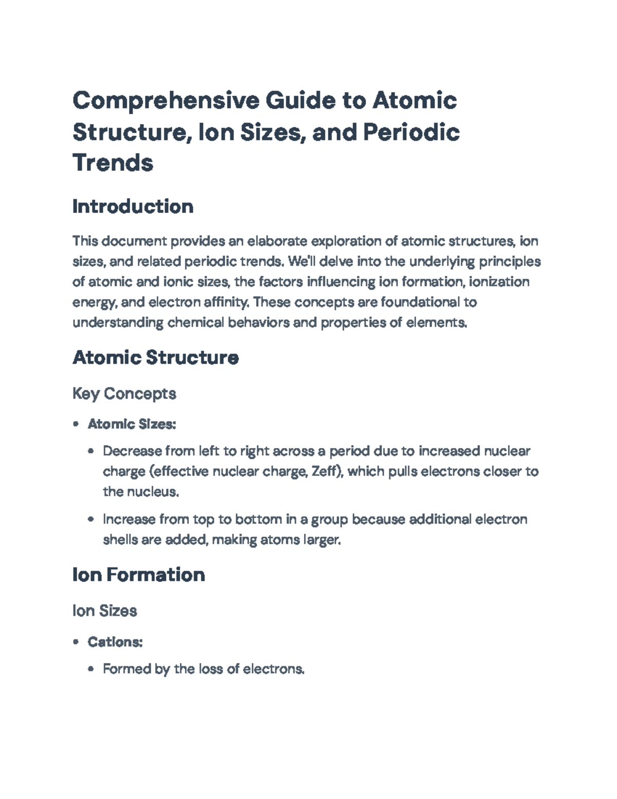 Guide to Atomic Structure, Ion Sizes, & Periodic Trends for Chemistry ...