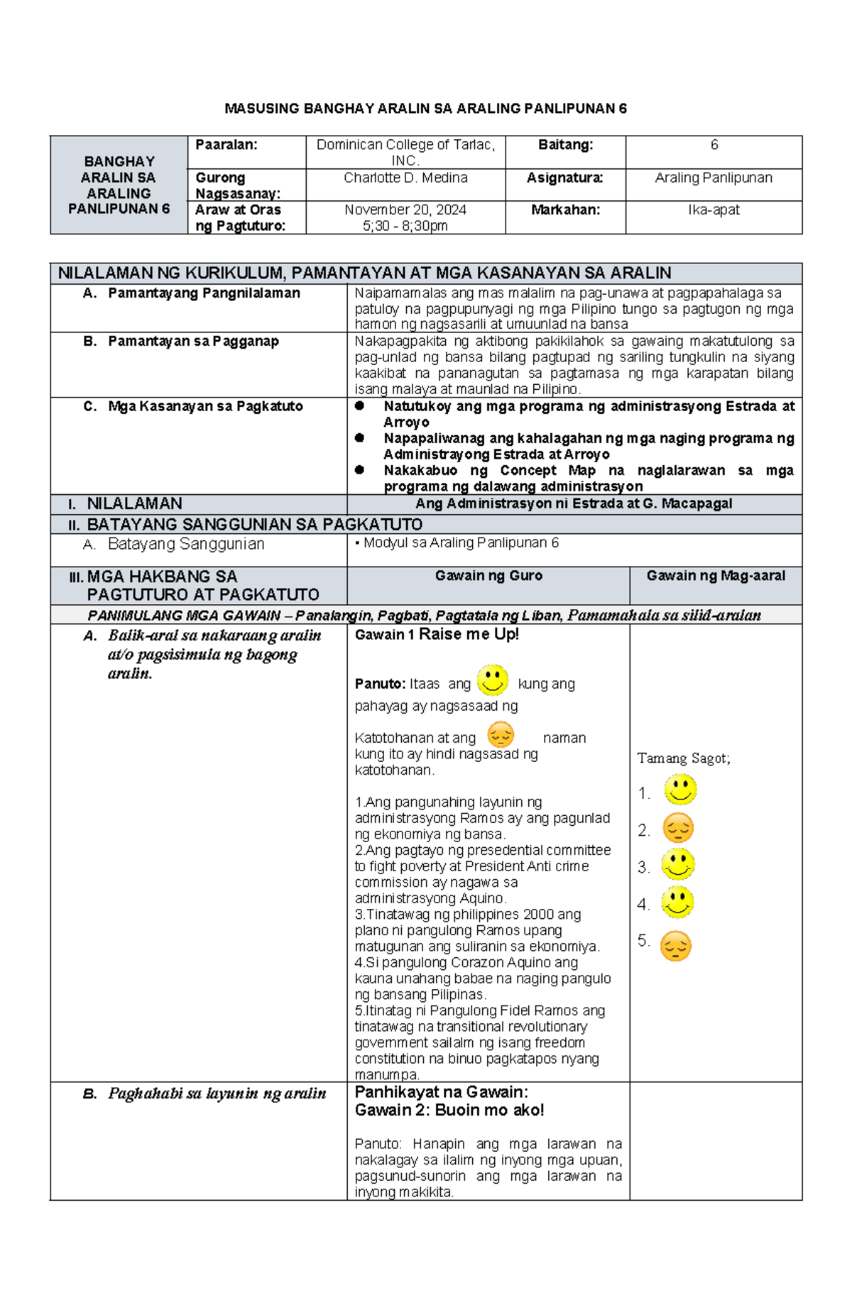 Medina-ELEM14-DLP - Detailed Lesson Plan for Araling Panlipunan 6 - Studocu