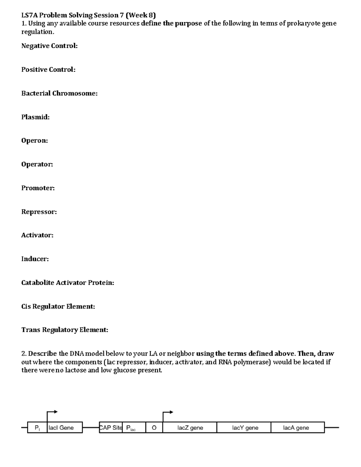 LS7A Problem Solving Session 7: Prokaryote Gene Regulation Concepts ...
