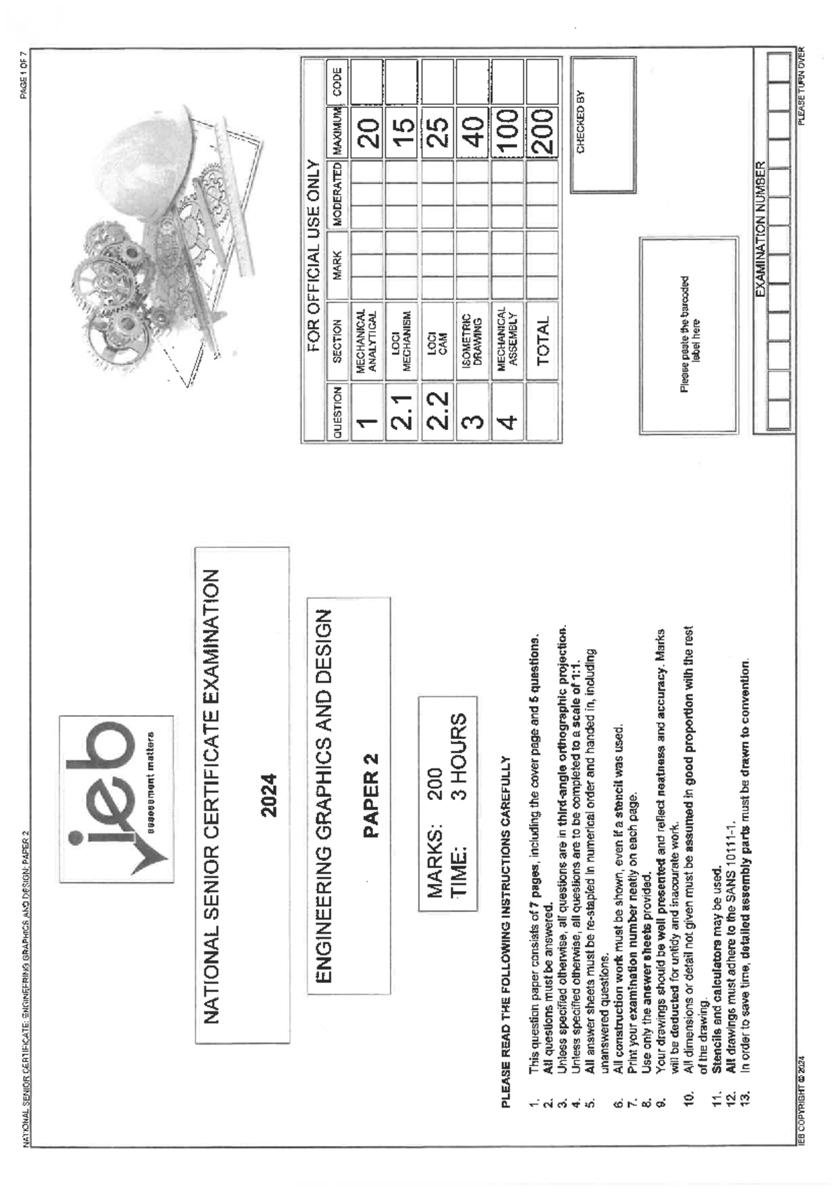 NSC EGAD P2 Nov 2024 - IEB Engineering Graphics Past Paper - Studocu
