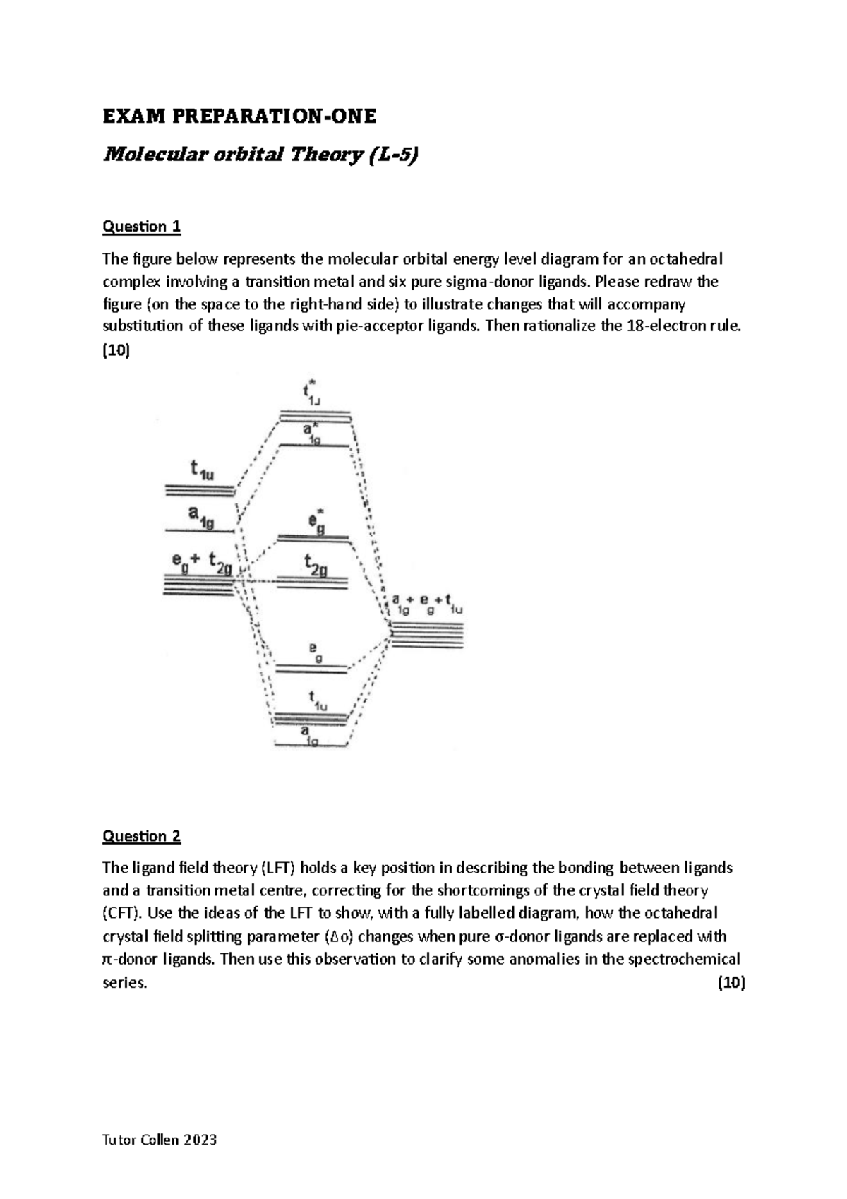 MOL 2023: Exam Prep on Molecular Orbital Theory & Ligand Field Theory ...