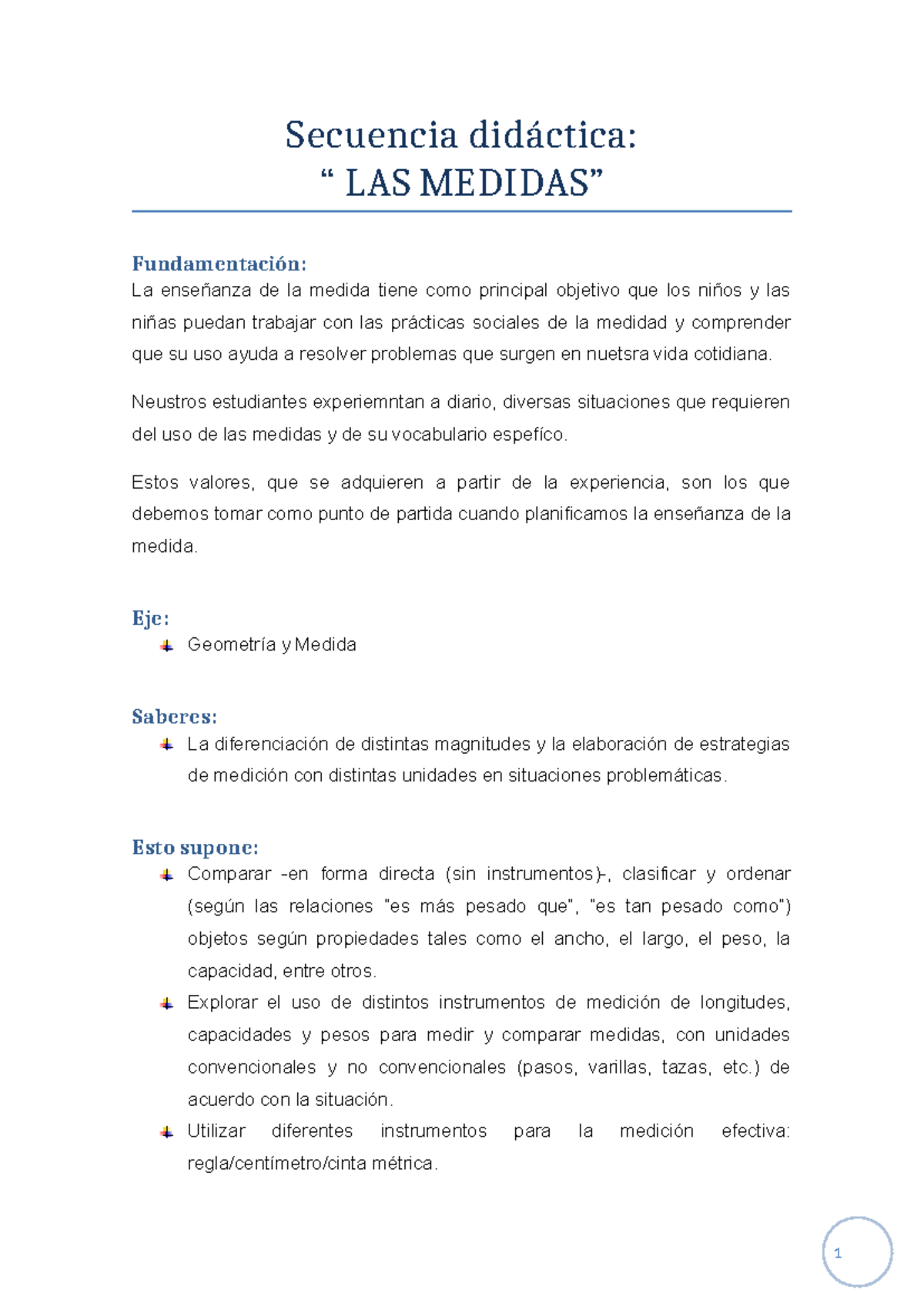 Secuencia Didáctica de Medidas en el Aula - Educación Inicial - Studocu