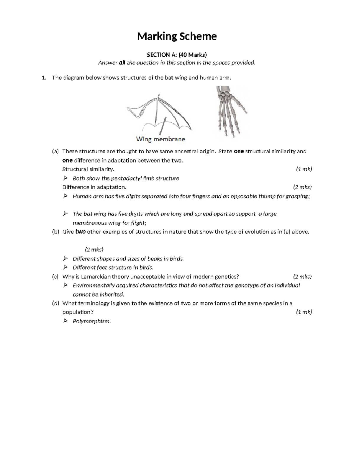 F4 Biology P2 Marking Scheme: Detailed Answer Guide - Studocu