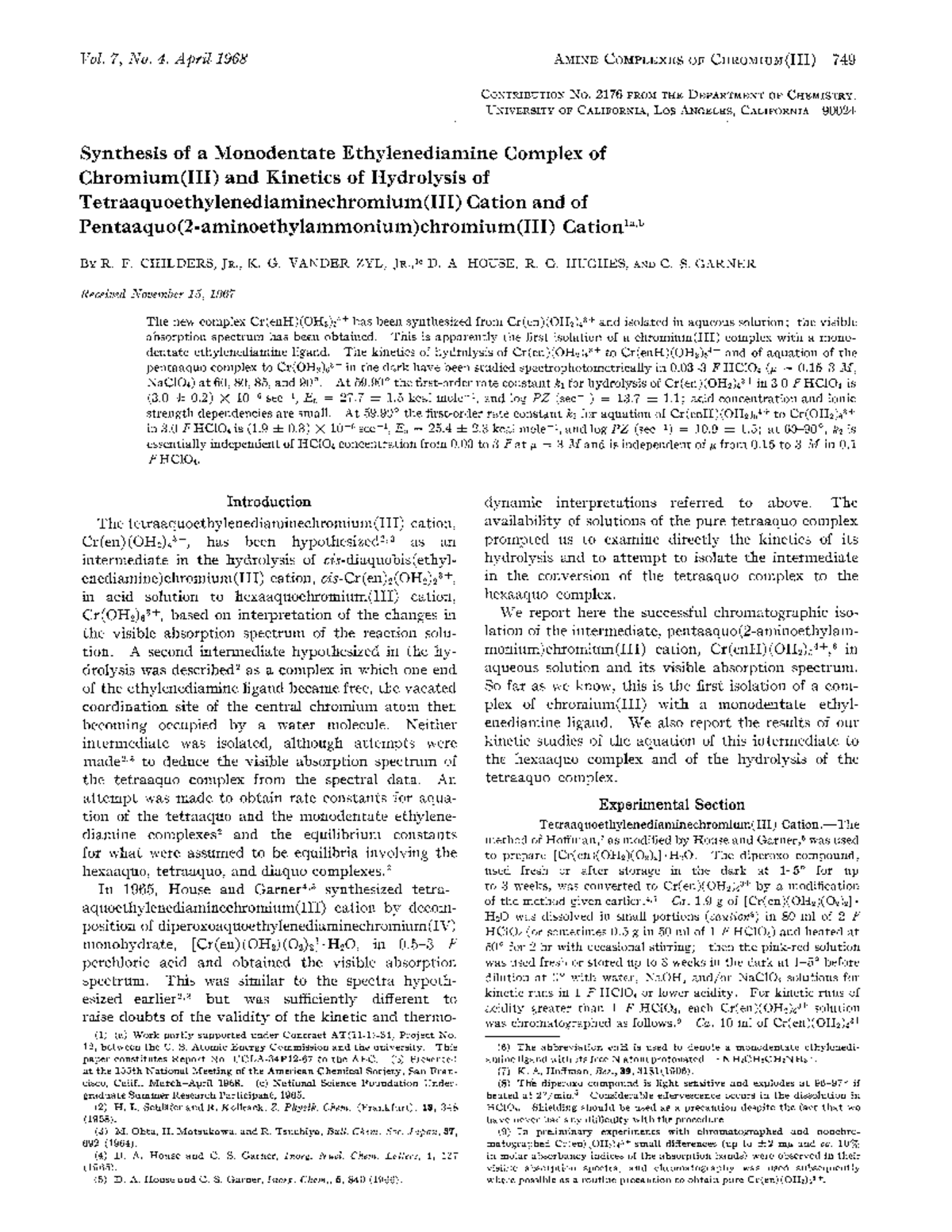 Synthesis and Kinetics of Chromium(III) Ethylenediamine Complexes (CHEM ...