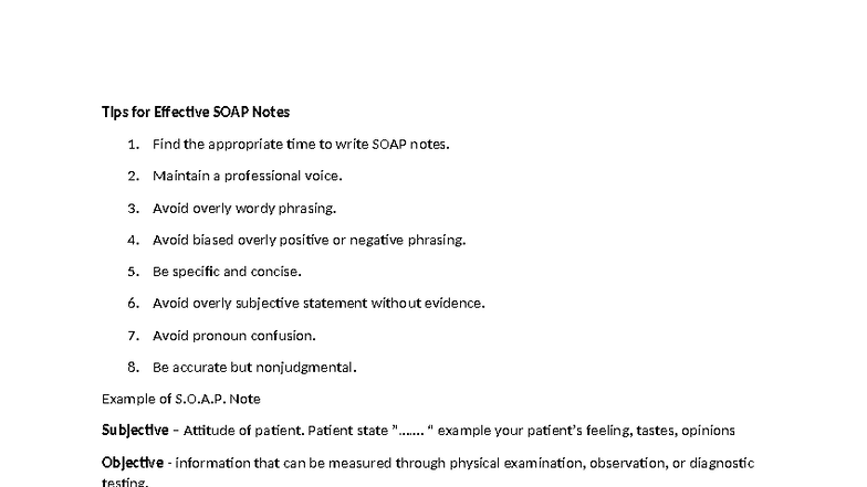 SOAP Notes IV - Effective Tips for Writing SOAP Notes - Studocu